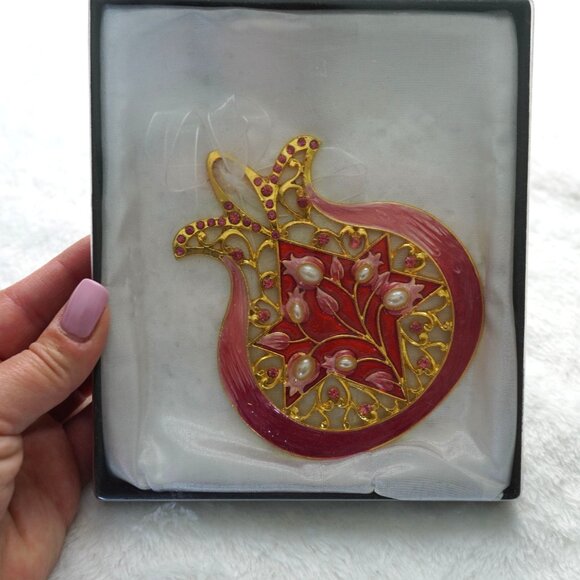 Wall Decor | Gold Red Enamel Pomegranate Wall Hanging With Pearls Gift ...